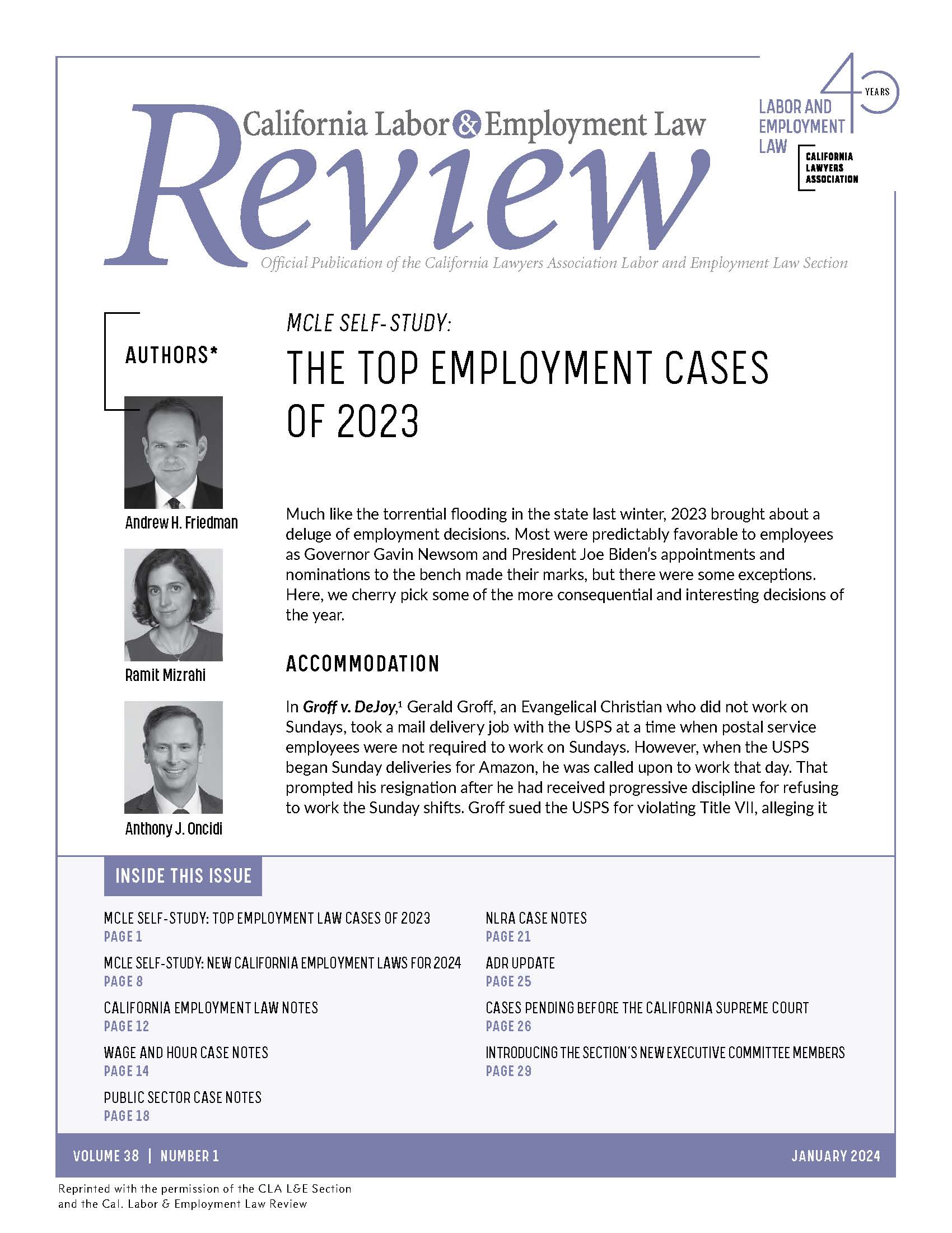 The Top Employment Cases of 2023: Cover Article of January 2024 Cal. L ...